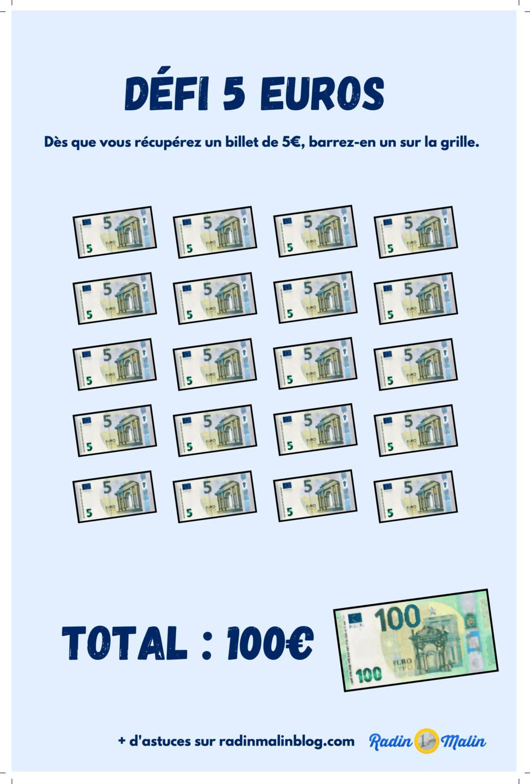 Défi 5 euros : LA technique pour épargner (+ tracker gratuit à imprimer) · Radin Malin