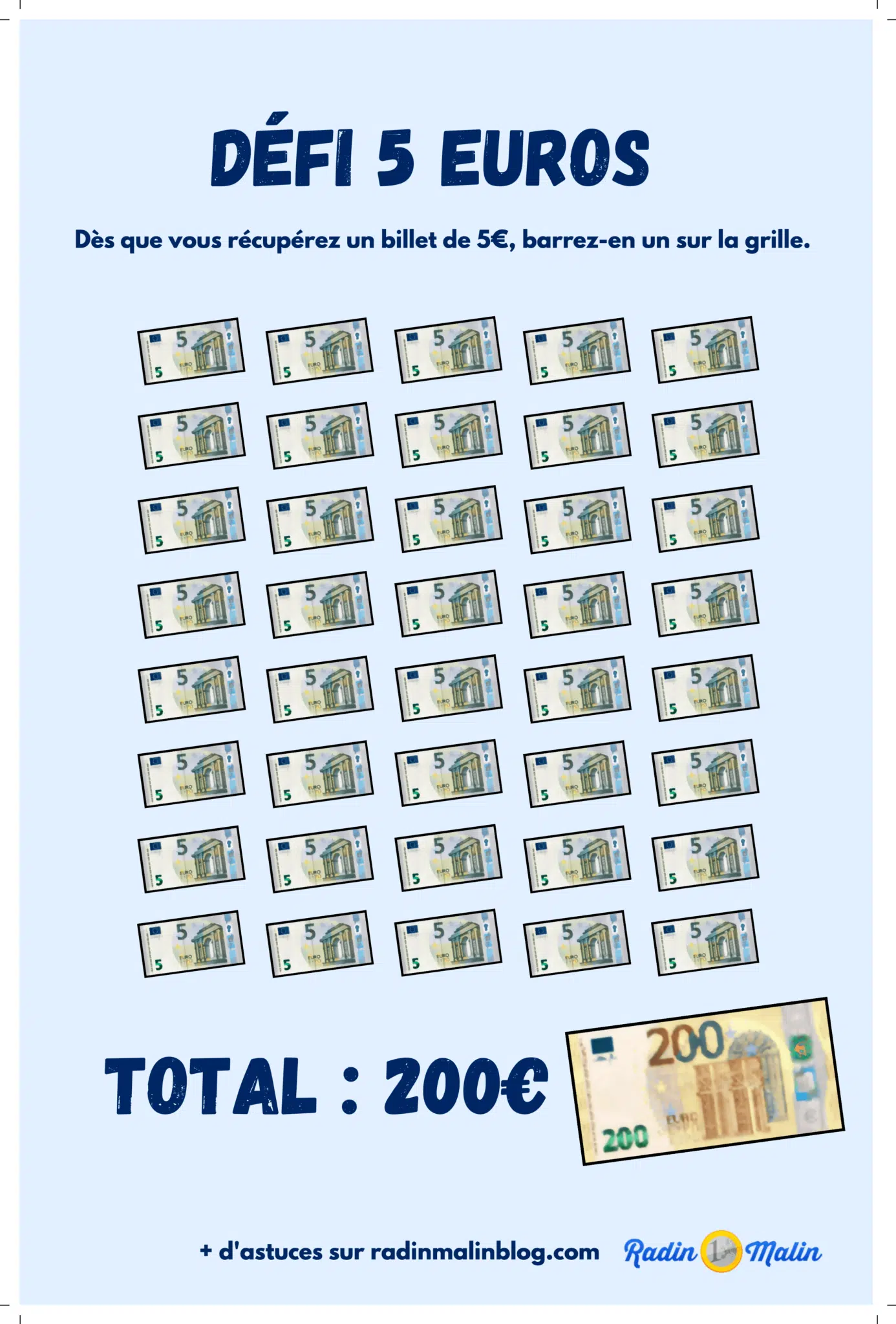 Défi 5 euros : LA technique pour épargner (+ tracker gratuit à imprimer) · Radin Malin