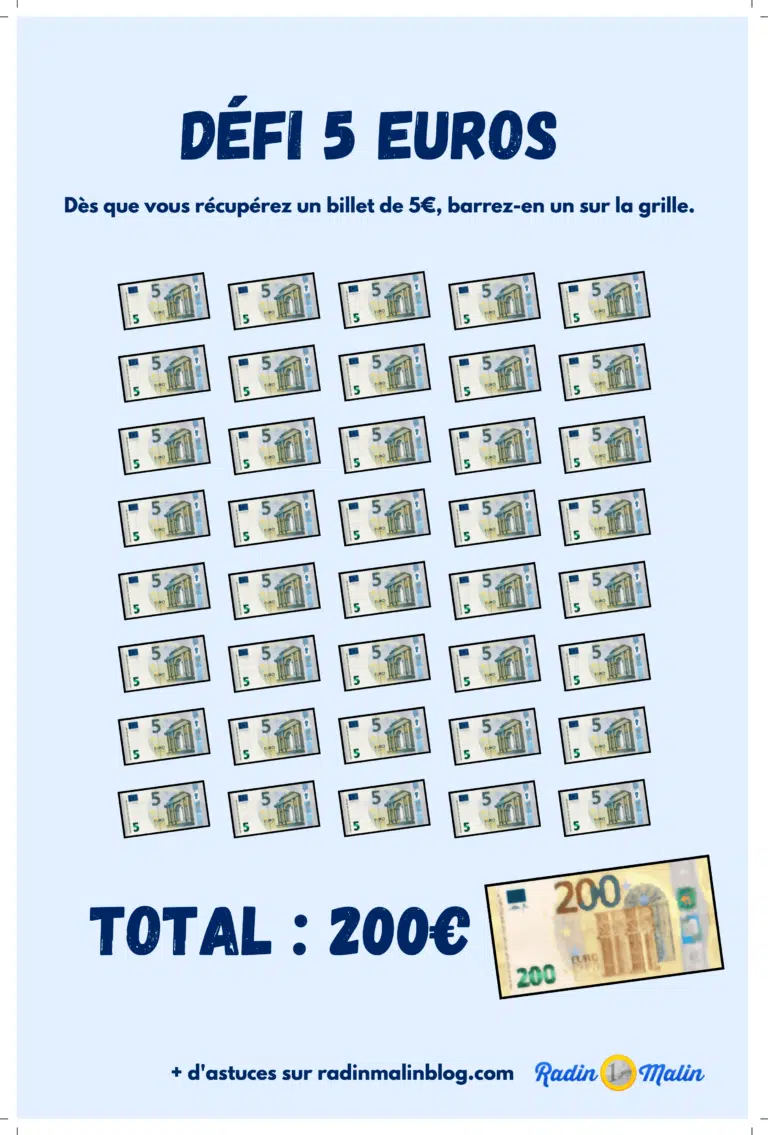 Défi 5 euros : LA technique pour épargner (+ tracker gratuit à imprimer) · Radin Malin